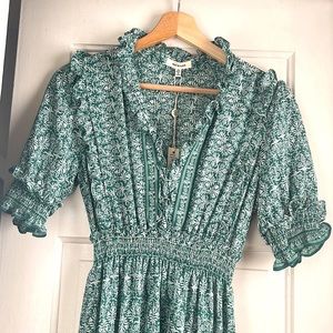 Max Studio | Dresses | Max Studio Green Floral Print Ruffle Maxi Dress ...